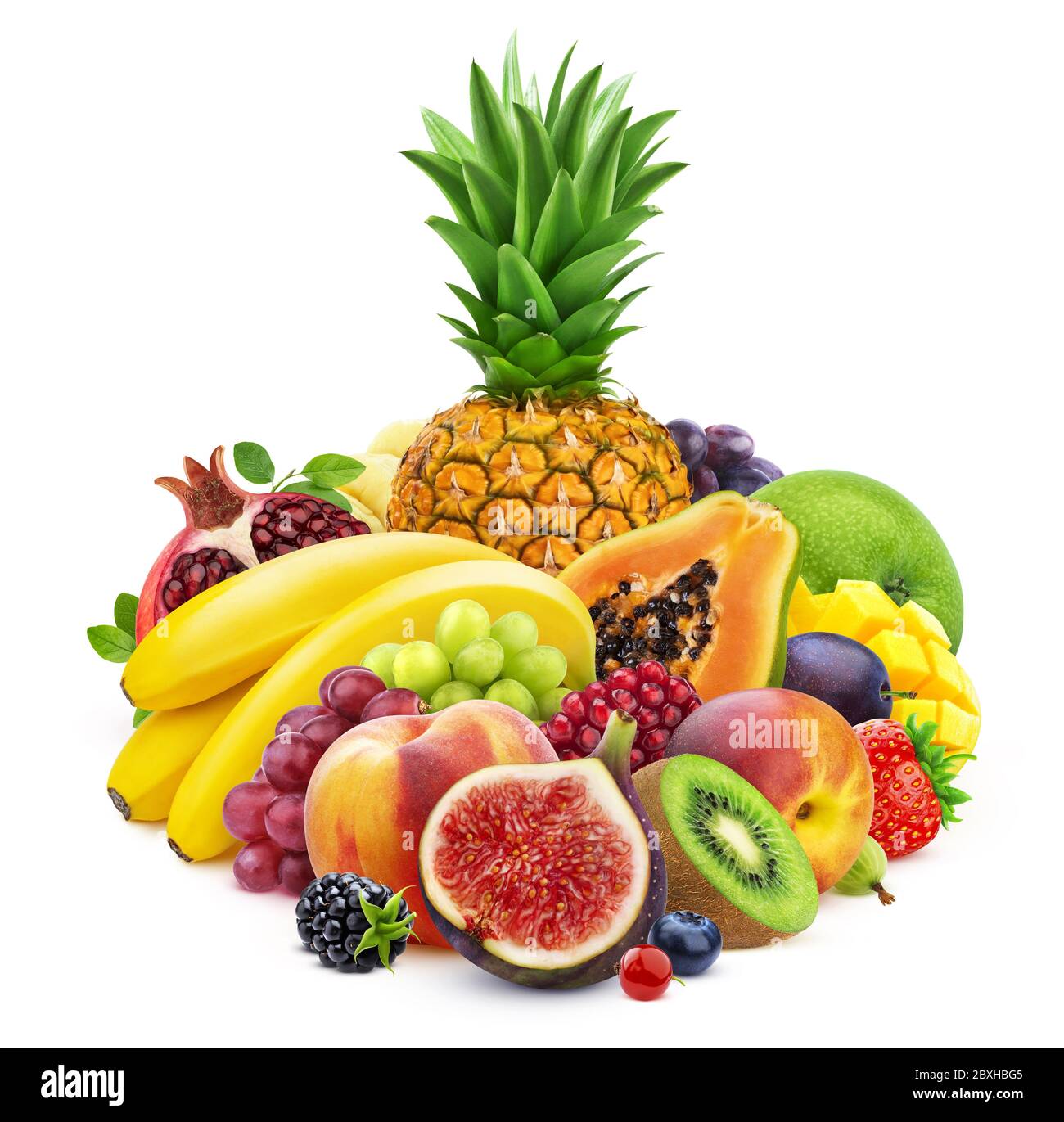 Mix of fruits and berries isolated on white background Stock Photo - Alamy