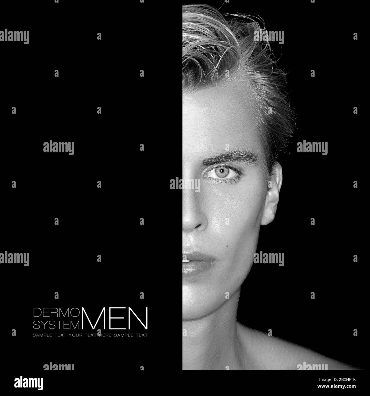 Handsome young man half face. Perfect skin. Men skincare concept ...