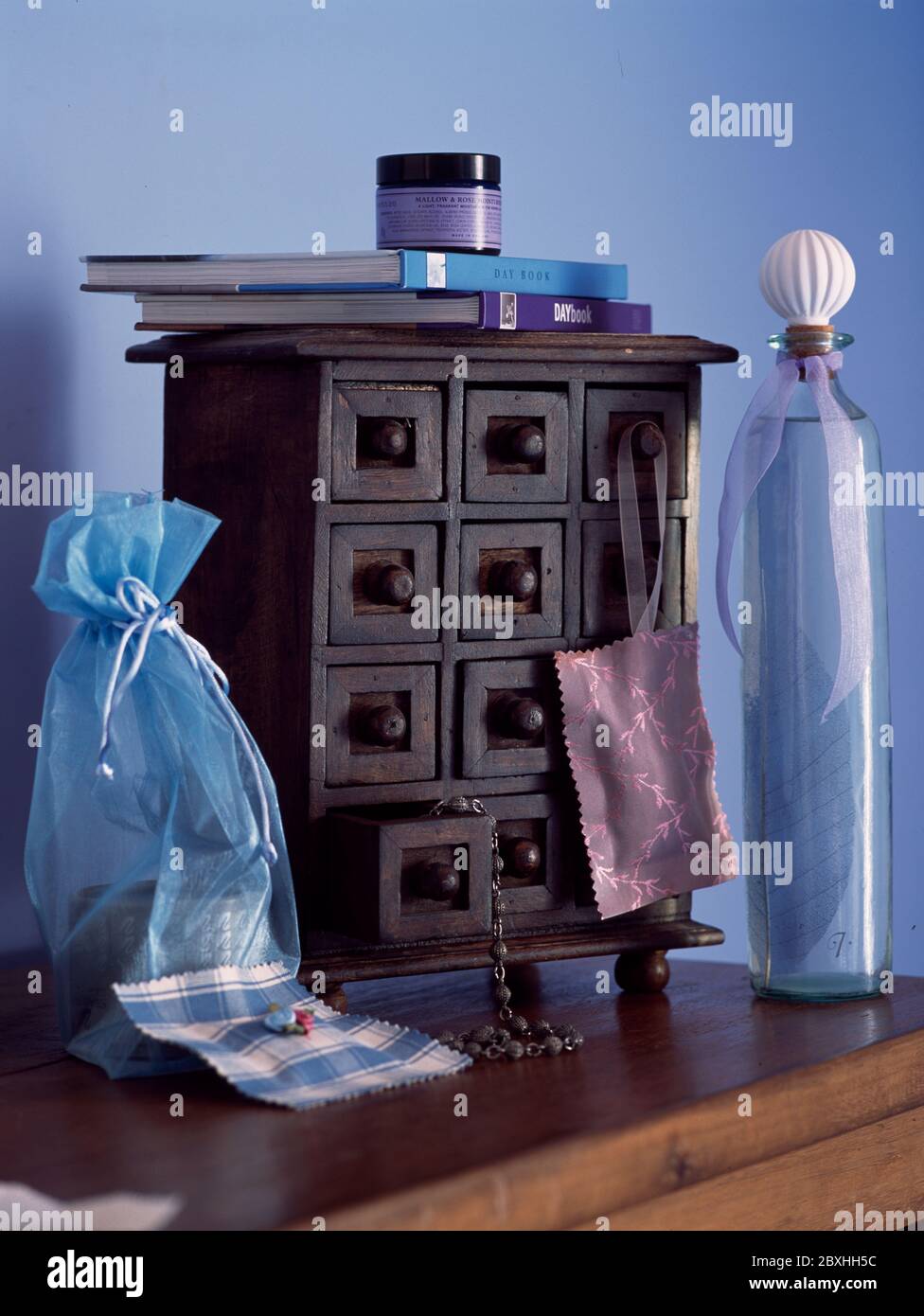 Antique spice storage drawers used for buttons and hooks Stock Photo ...