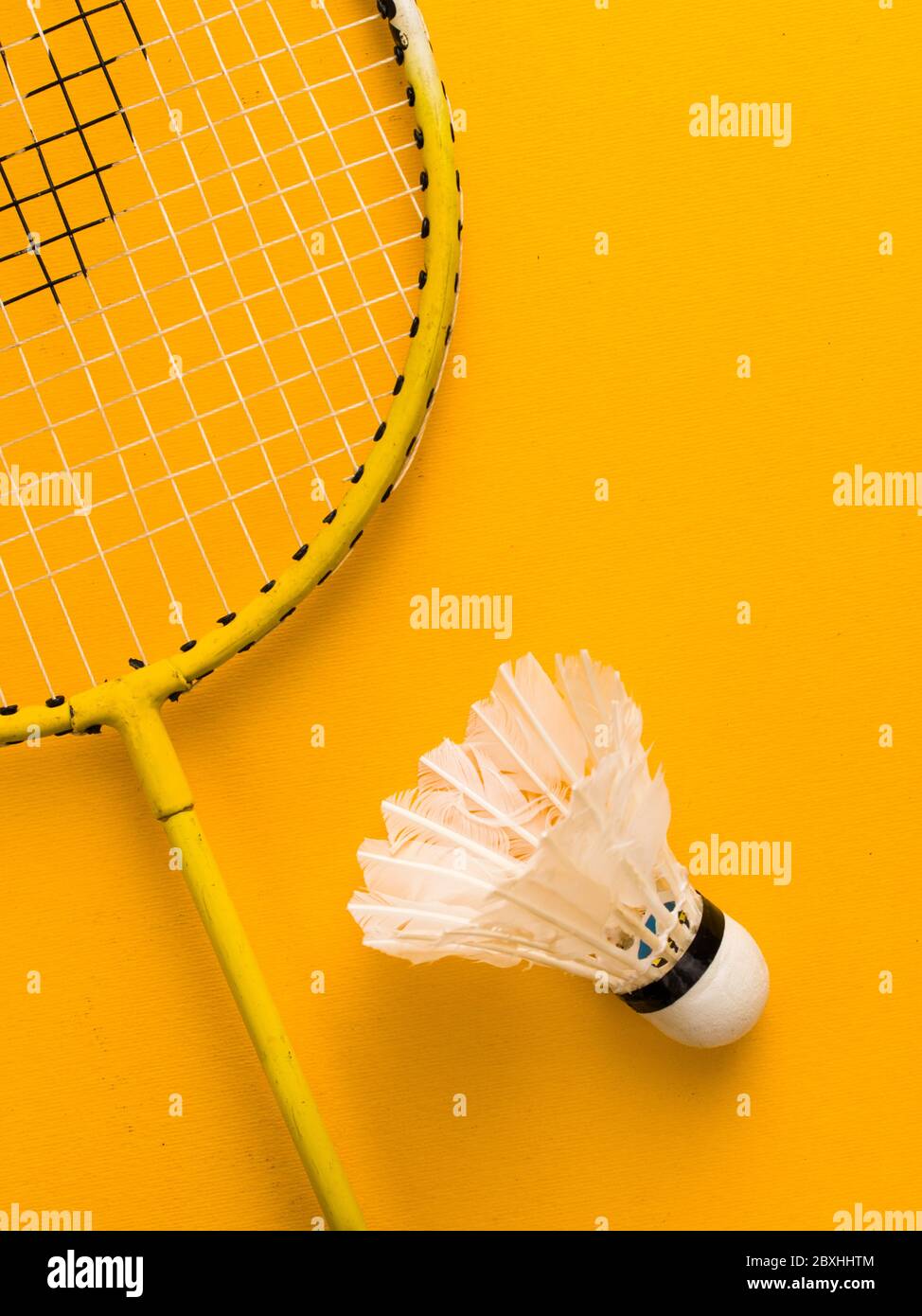 Badminton racket and White Feather Shuttlecock with a colour green ...