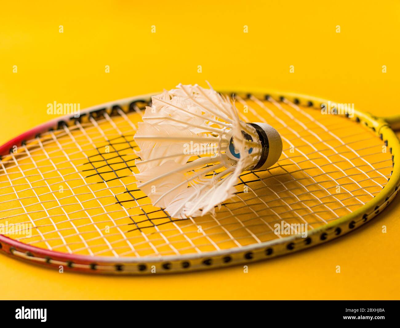 Badminton racket and White Feather Shuttlecock with a colour green ...