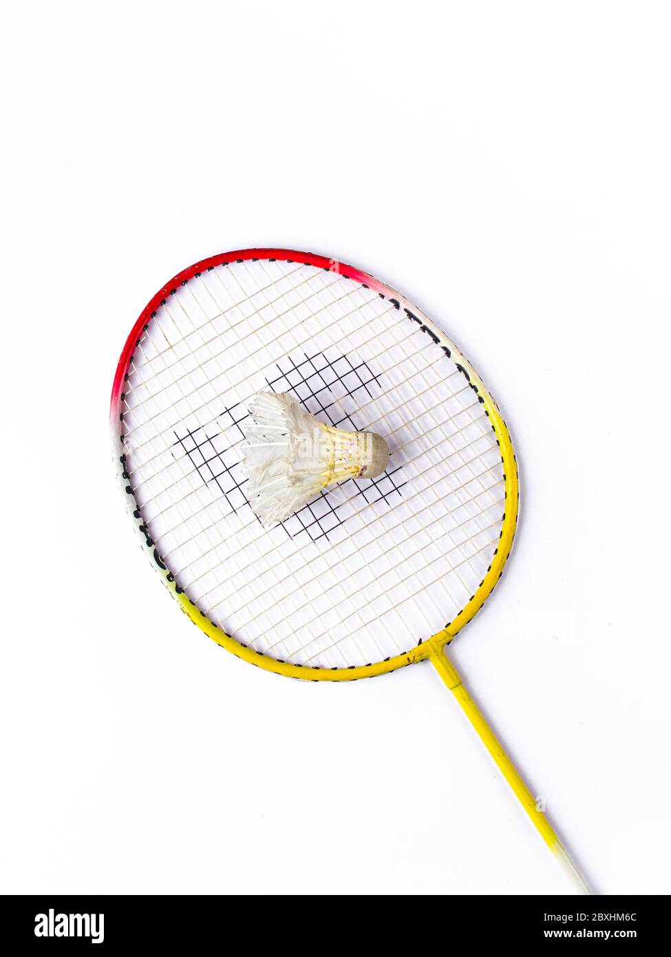 Badminton racket and White Feather Shuttlecock with a colour green ...
