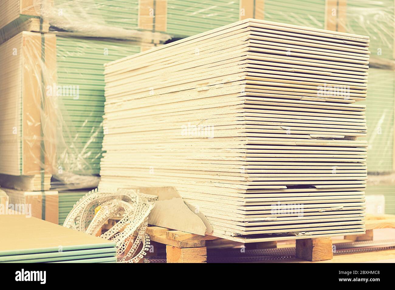 Drywall in a hardware store. Drywall sheets for repair and construction ...