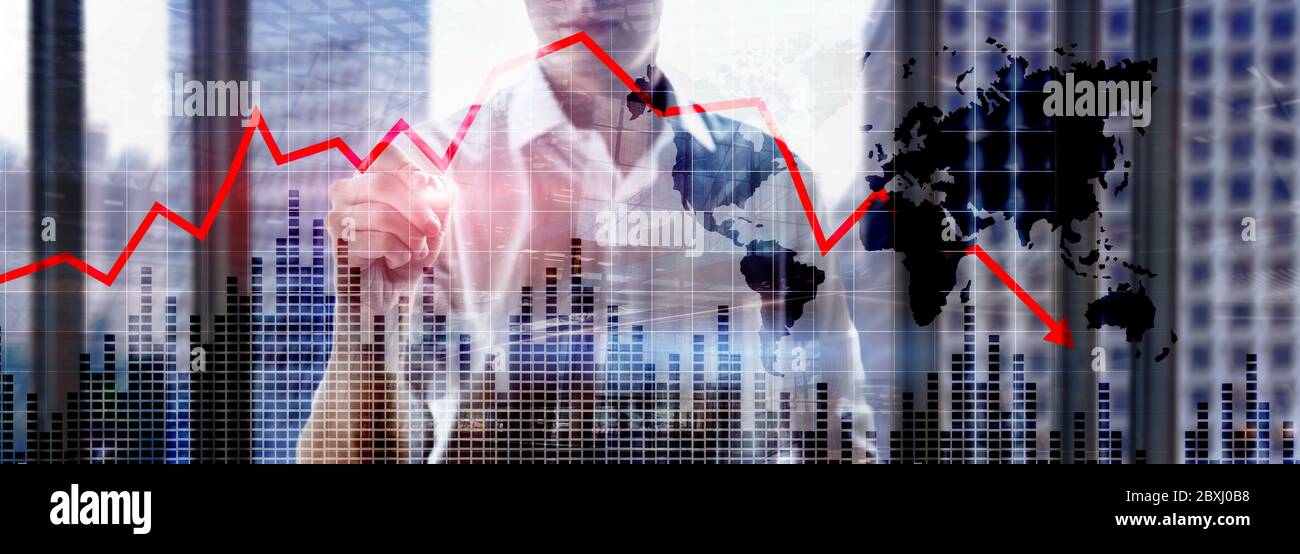 Finance decrease and crisis graph falling down business chart arrow hi ...