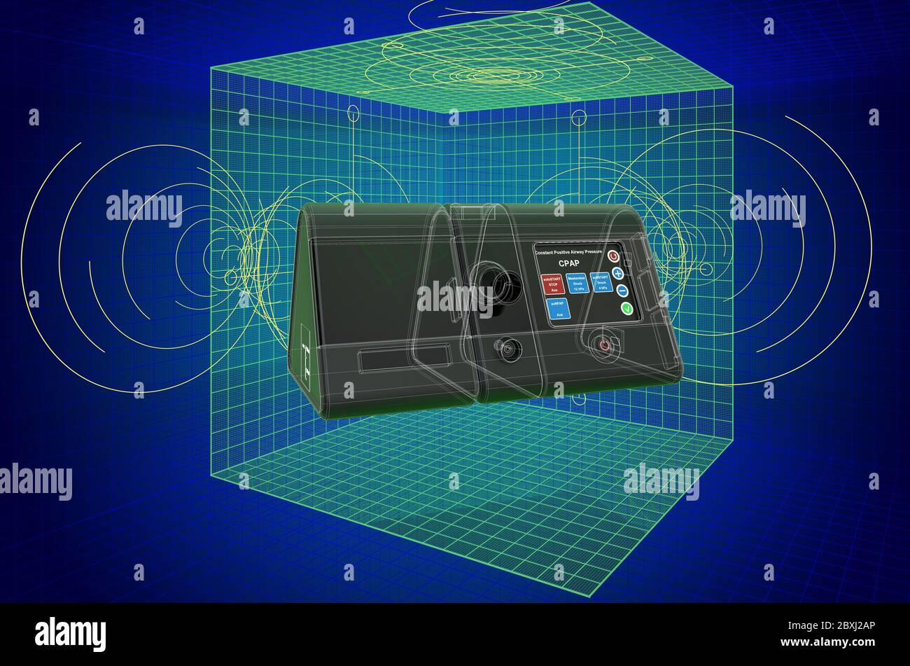 Visualization 3d cad model of CPAP Machine, blueprint. 3D rendering ...