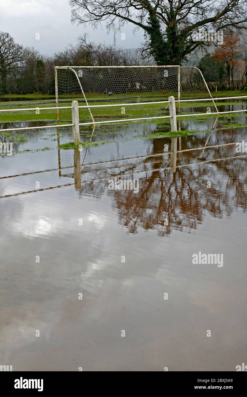 Crckhowell FC pitch flooded in very heavy rainfall in February 2014 ...