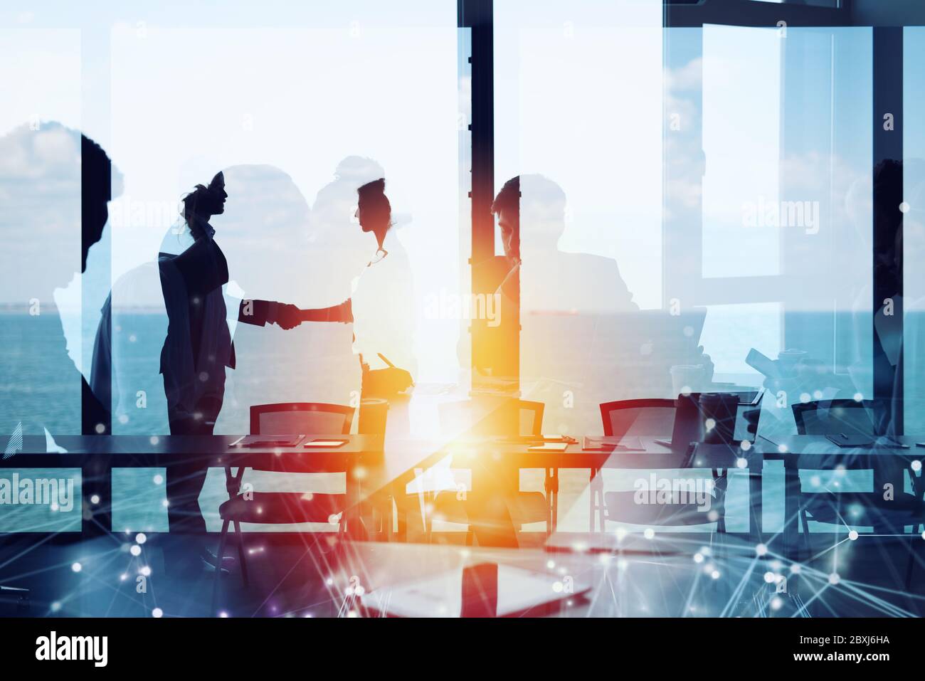 Business people collaborate together in office. Internet connection ...