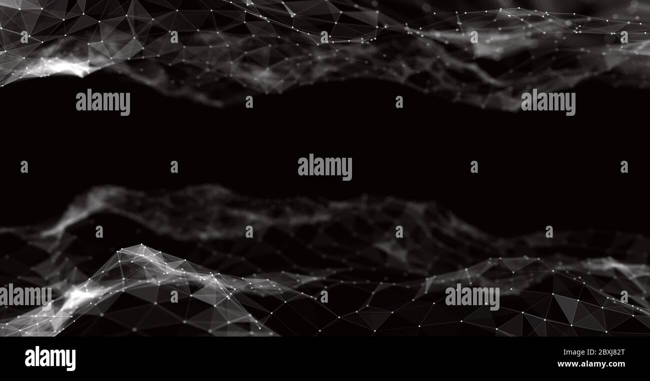 Big data network 3d illustration white lines connected on black ...