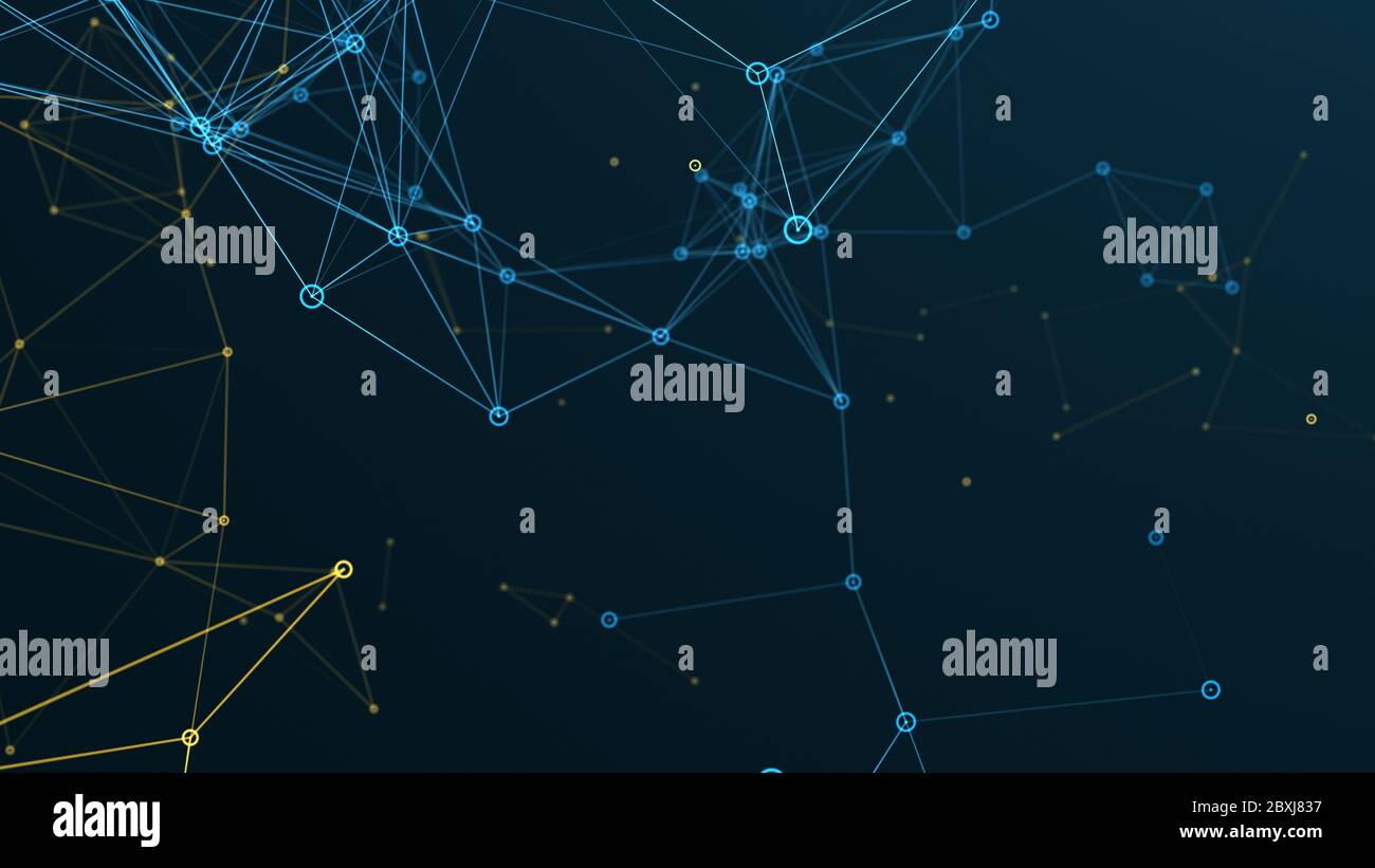 Network background made of colorful lines and dots. 3d illustration ...