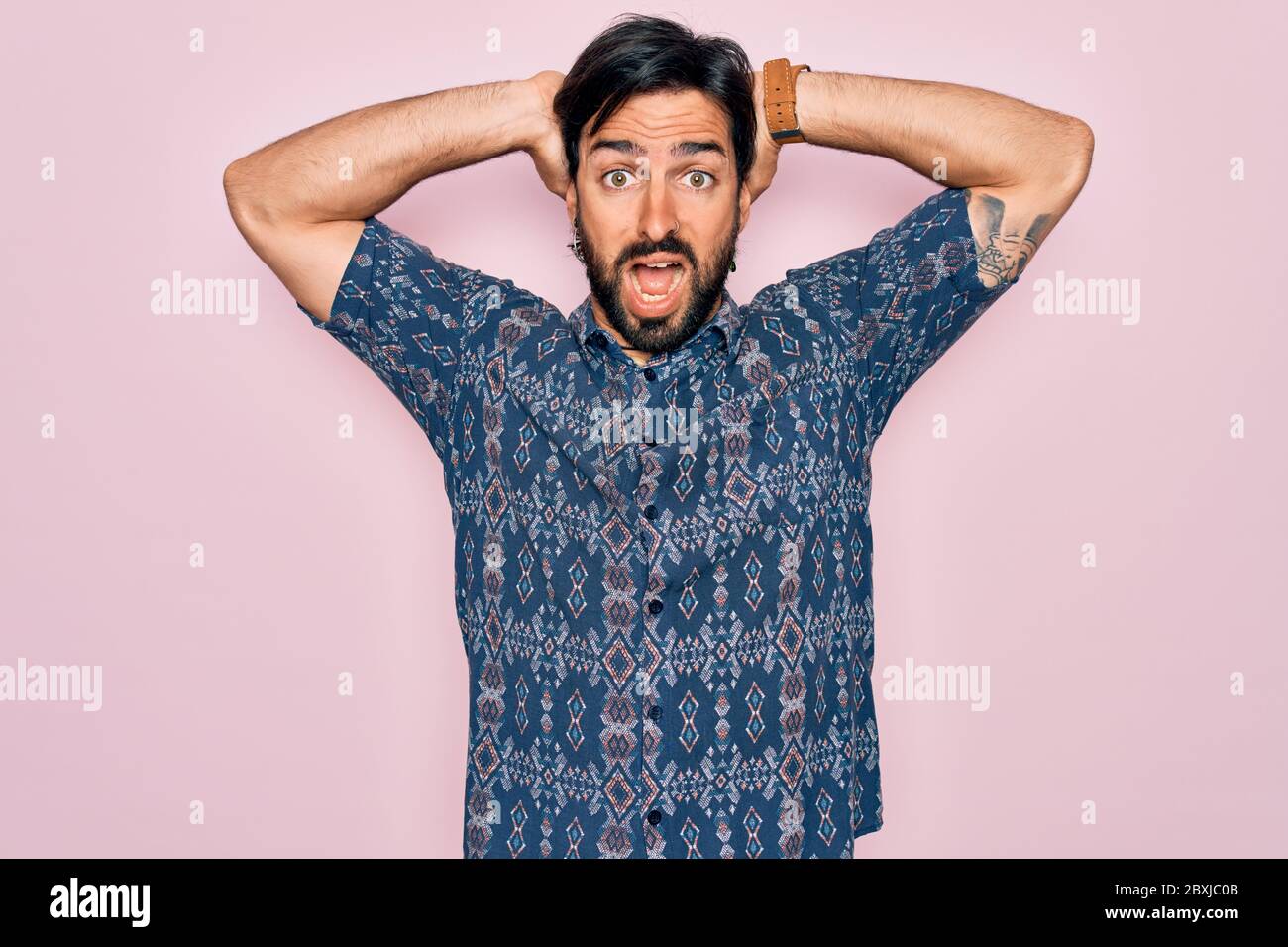 Surprise man screaming over green hi-res stock photography and images ...