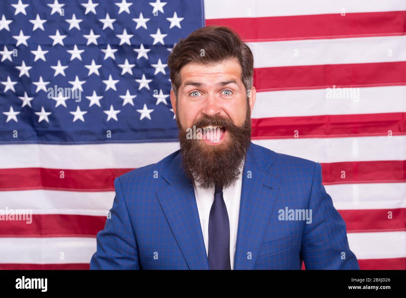 Fourth Of July United States Independence Day. man Celebrate at Flag ...