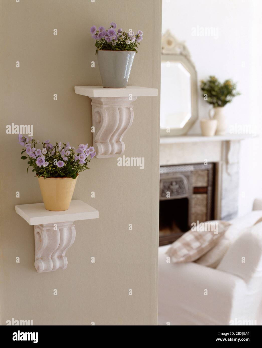 Individual decorative plinths holding potted plants Stock Photo - Alamy