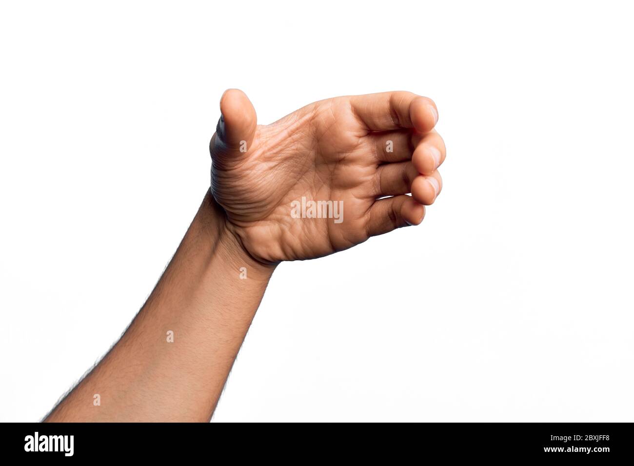 Hand of caucasian young man showing fingers over isolated white ...