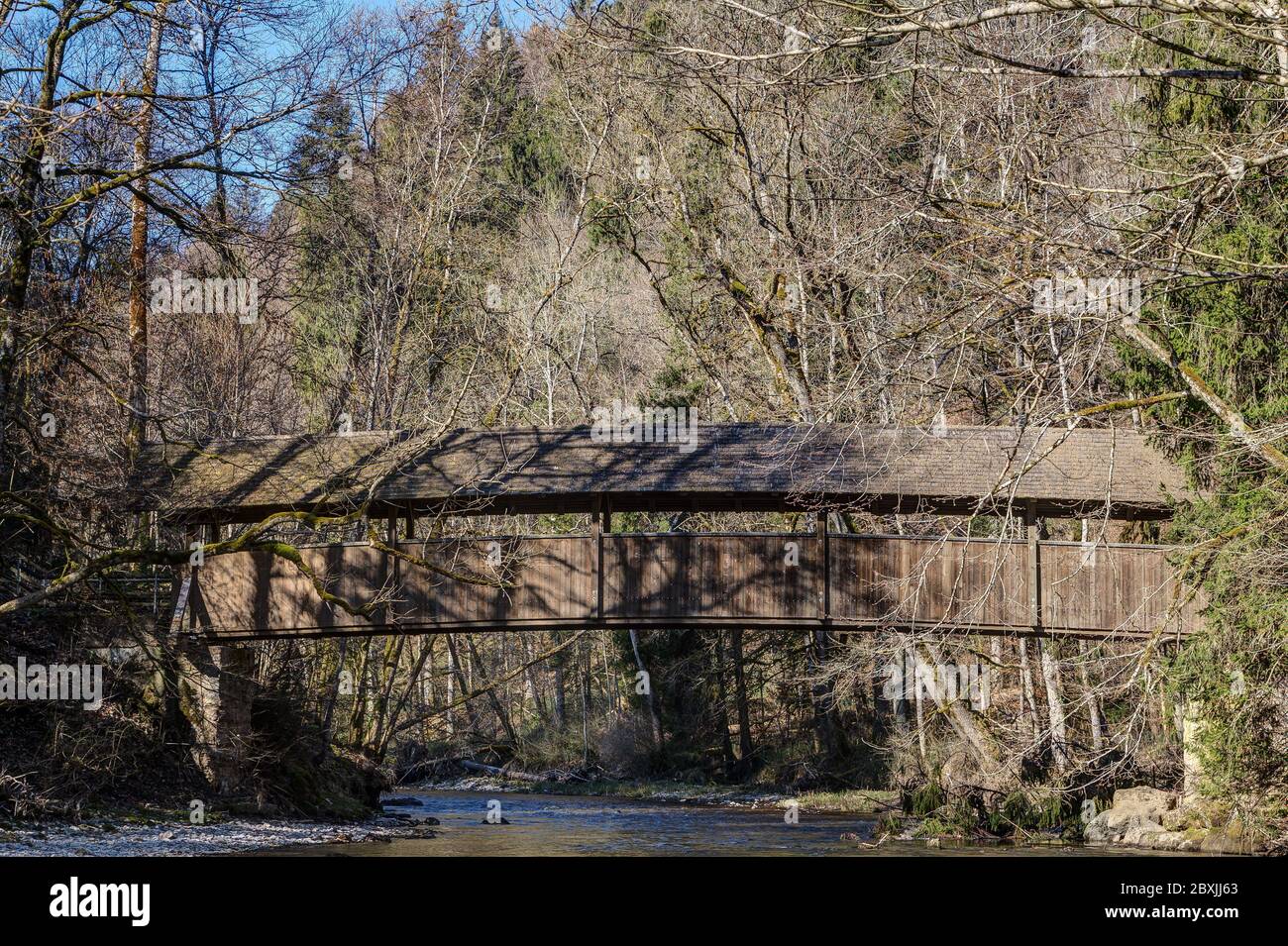 The Canadian Bridge is a covered wooden bridge in Wutach Canyon in ...