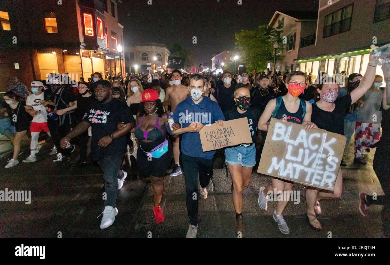 June, 5 2020, Providence, Rhode Island, USA: Protesters march linking ...