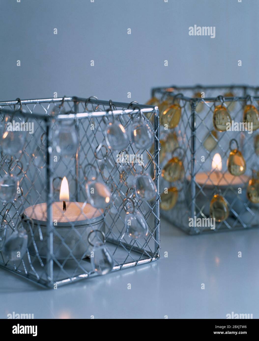 t-lights in wire boxes decorated with crystals Stock Photo - Alamy