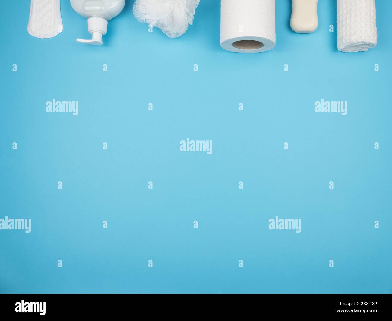 Health and body care on the blue background Stock Photo - Alamy