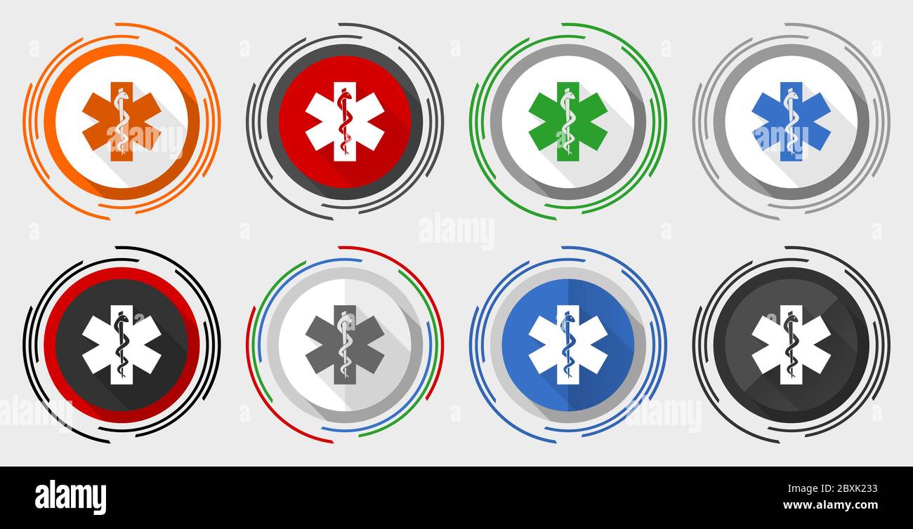 Emergency vector icon set, modern design flat graphic in 8 options for ...