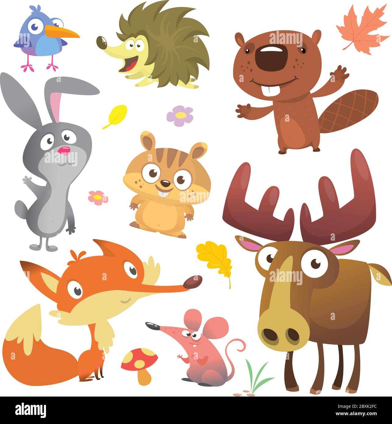 Woodland forest animals birds collection including bird, hedgehog ...