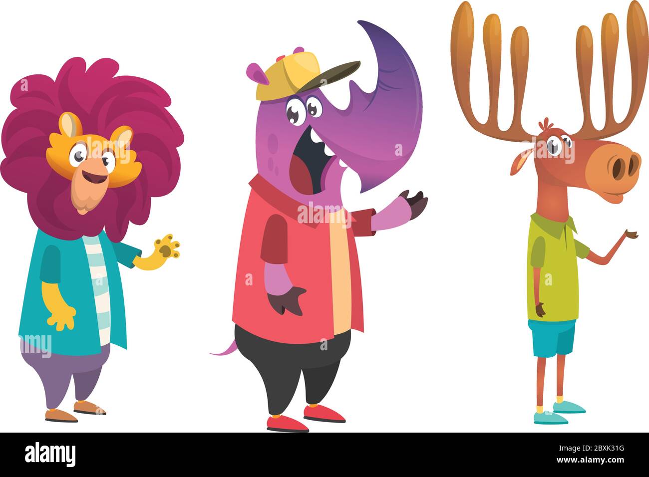 Cartoon hipster animals set. Animal in clothing. Casual style. Cartoon ...