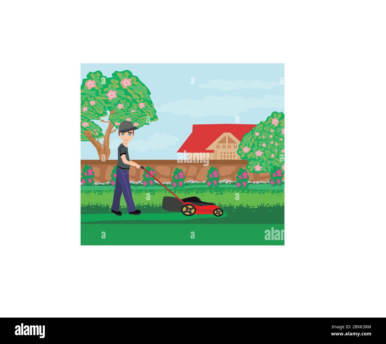 Man mowing grass outdoor worker Stock Vector Images - Alamy