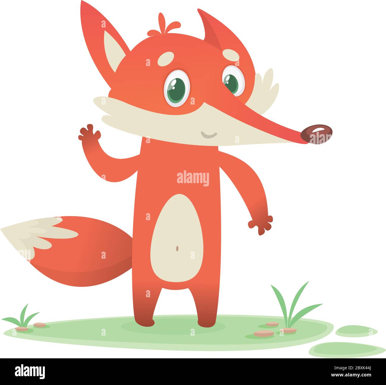 Cute cartoon fox character waving or presenting. Flat design Vector ...