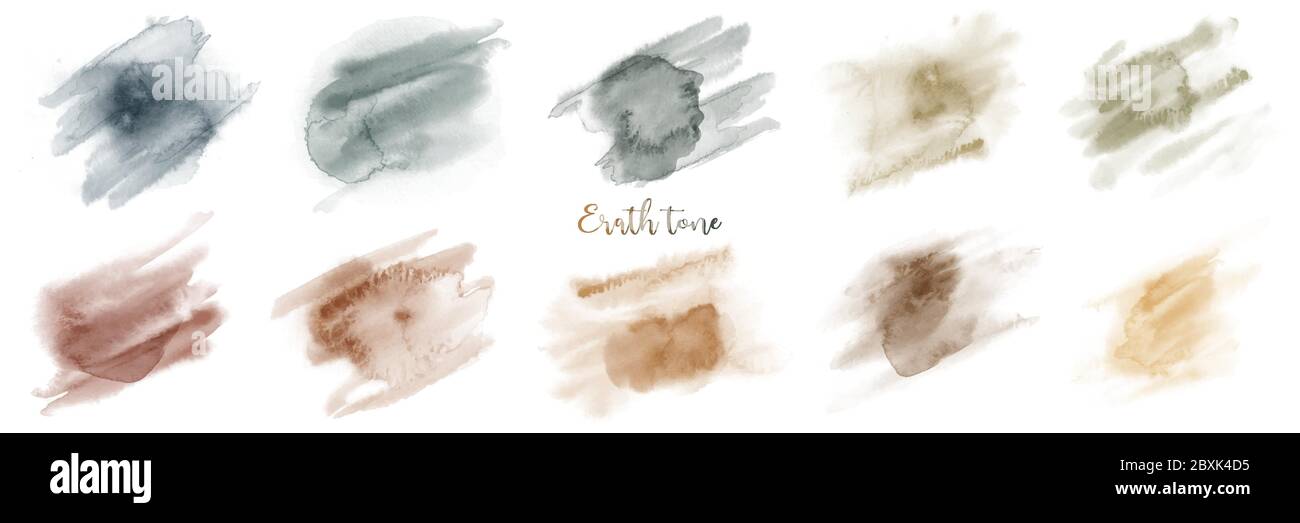 Hand painted earth tone watercolor texture set. Stain artistic vector ...