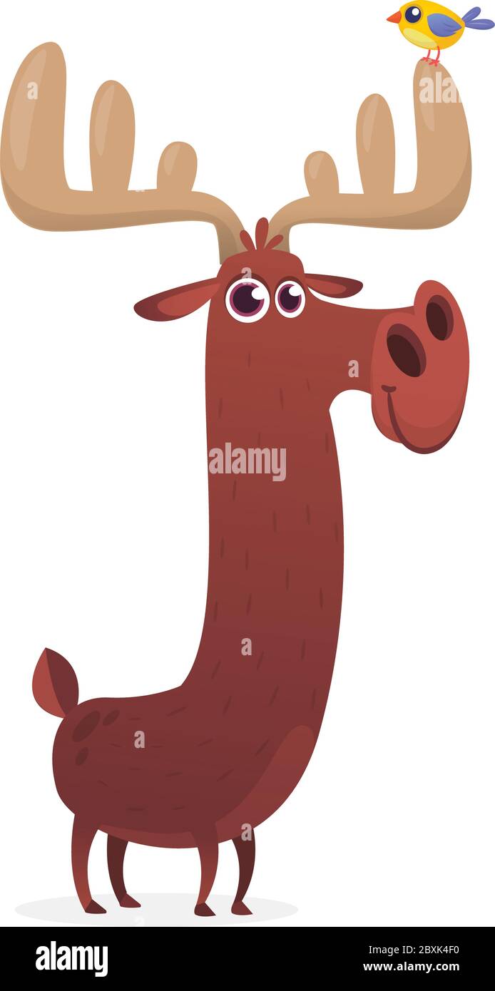 Happy cartoon moose character. Vector moose illustration isolated Stock ...