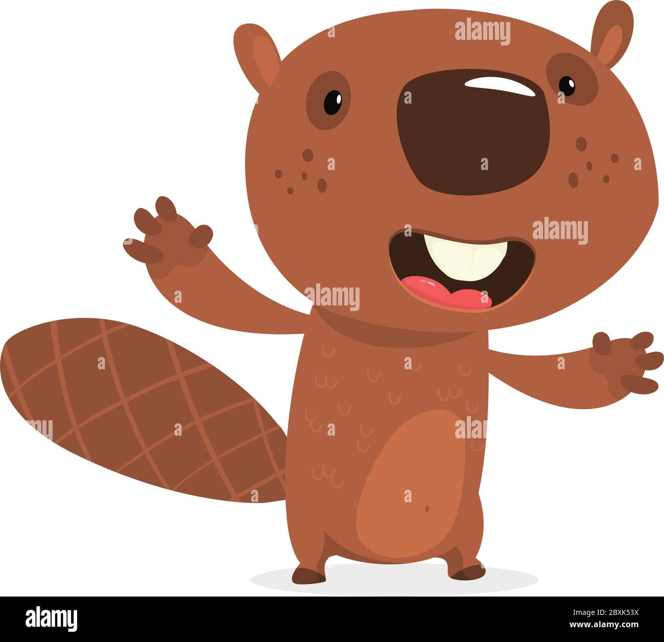 Happy cartoon beaver laughing. Brown beaver character. Vector ...