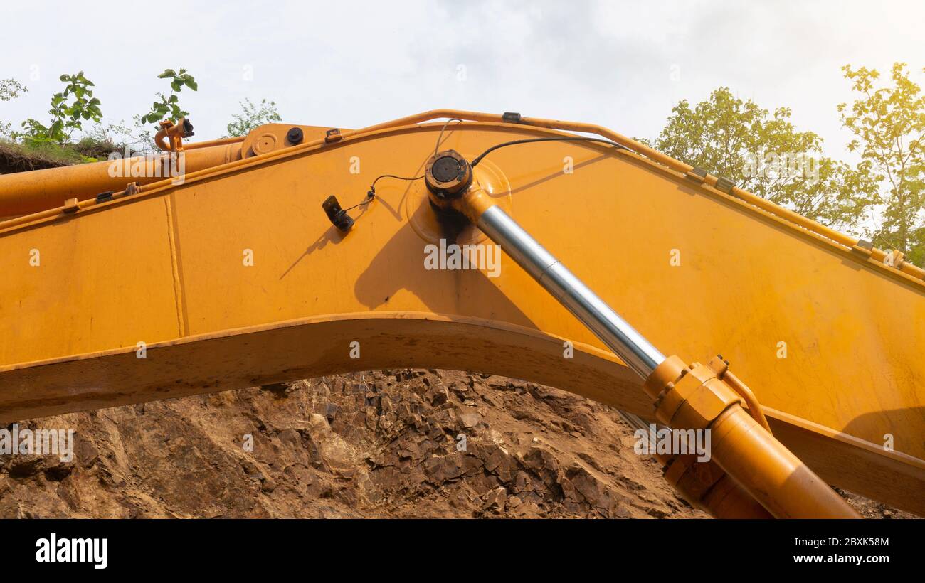 Excavators at the mine site. The process of dredging mining materials ...