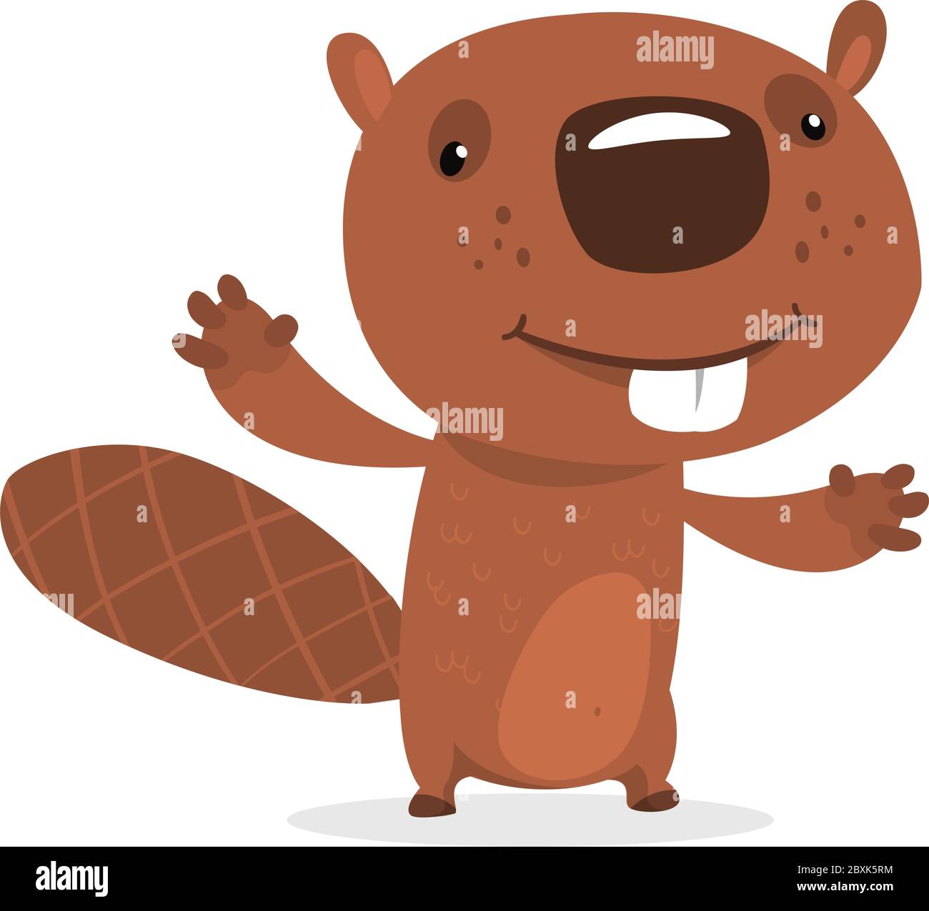 Funny cartoon beaver waving with his hands. Fluffy beaver character ...