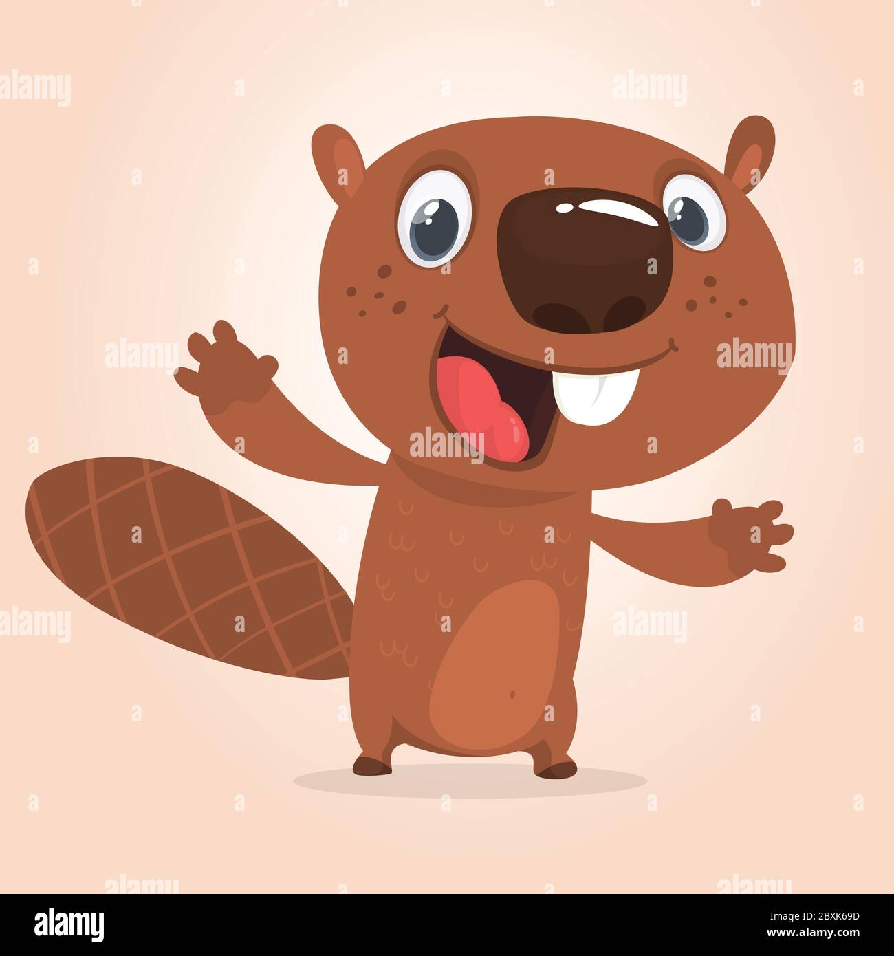 Excited cartoon beaver waving with his hands. Brown beaver mascot ...