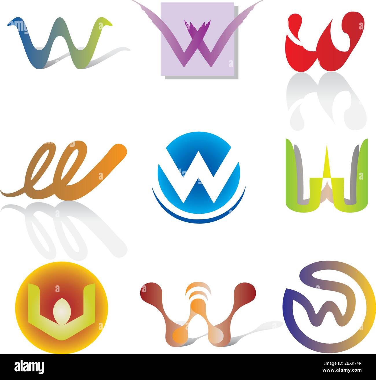 Set of 9 Abstract Letter W Icons / Elements for Logo Design Stock ...