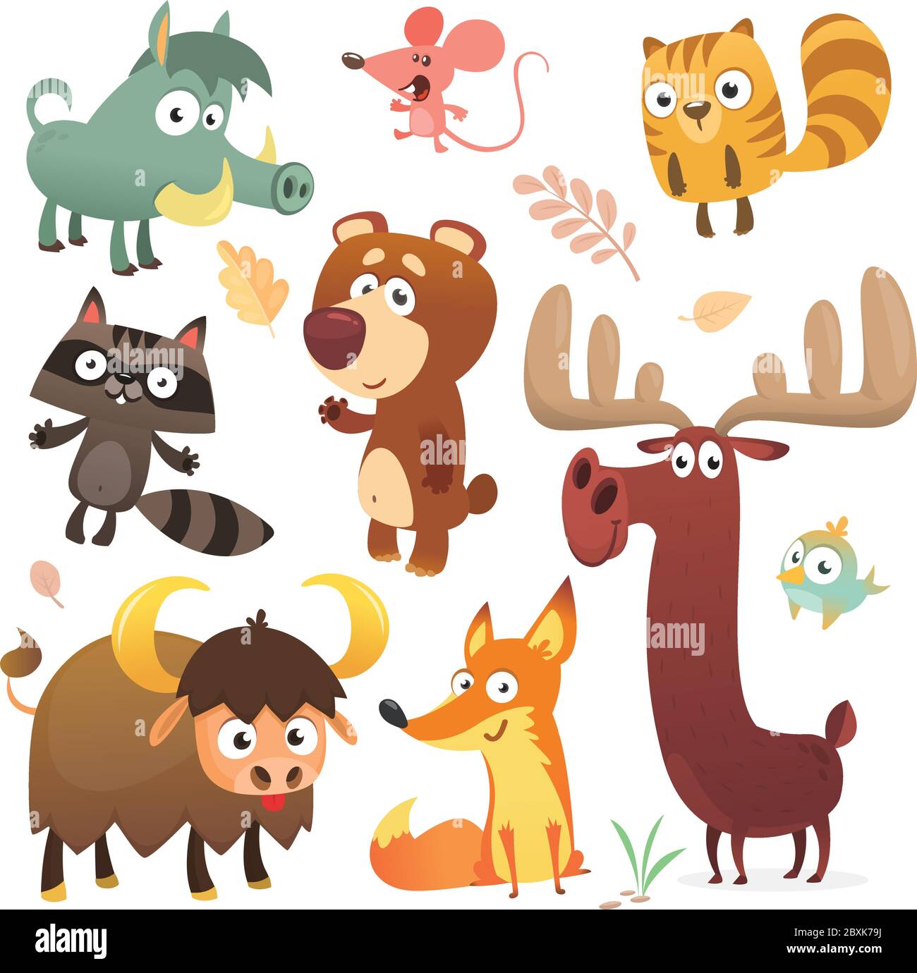 Cartoon forest animal characters. Wild cartoon cute animals collections ...