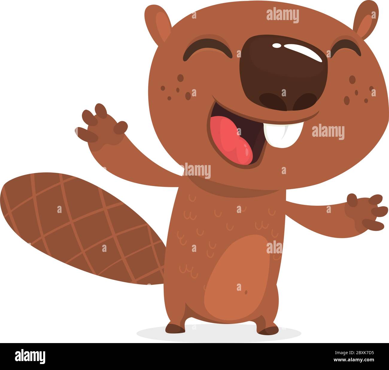 Excited cartoon beaver laughing. Brown beaver character. Vector ...