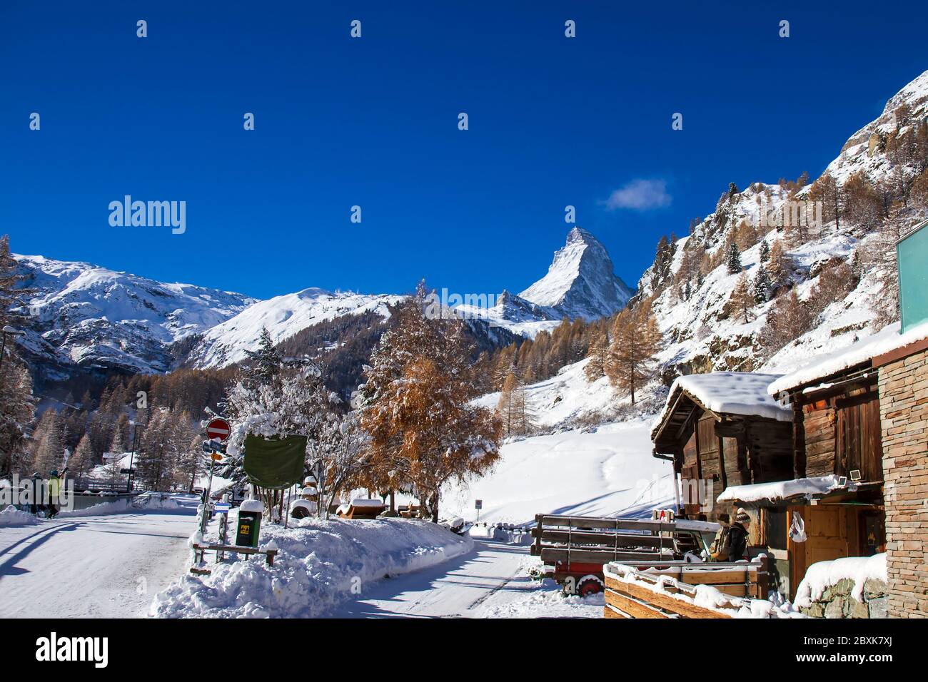 Matterhorn view from Zermatt town Stock Photo - Alamy
