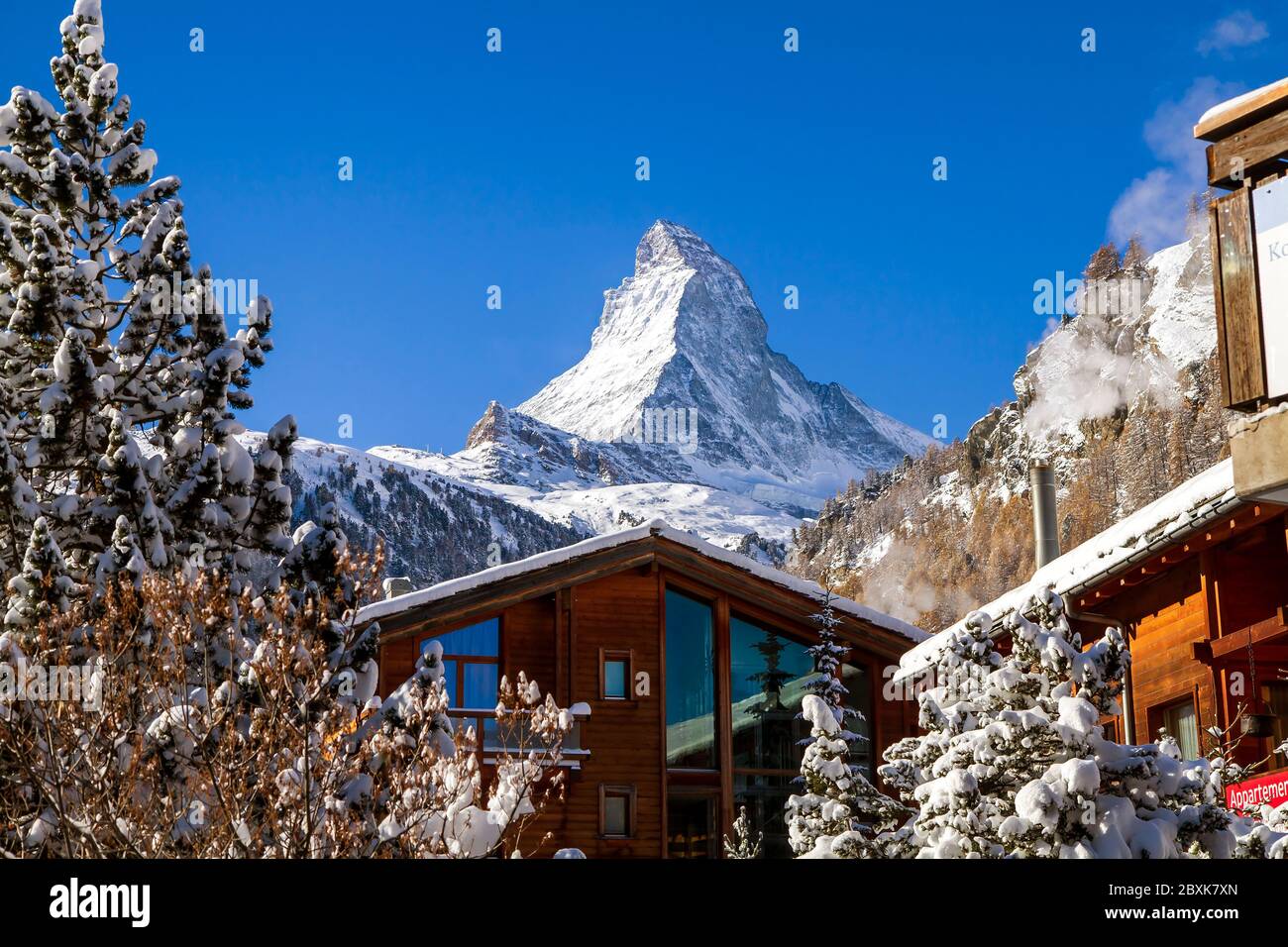 Matterhorn view from Zermatt town Stock Photo - Alamy