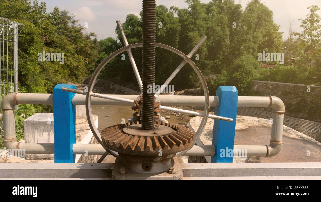 The surface of a gear wheel in a dam's water discharge regulator ...