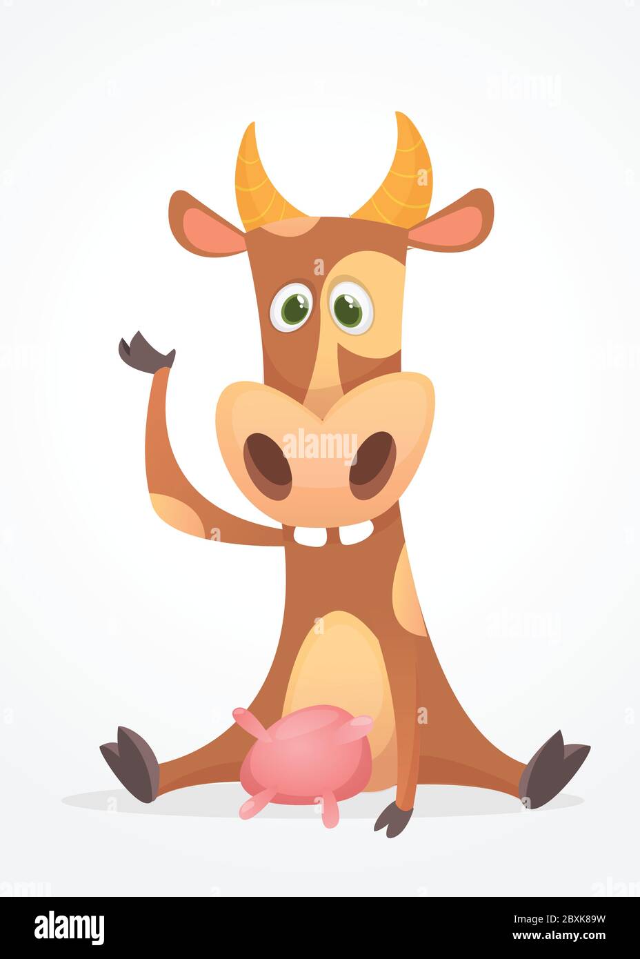 Funny cartoon cow character waving. Isolated on white background. Farm ...