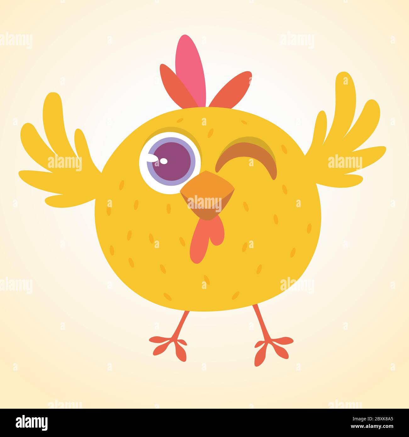 Cute cartoon yellow chicken blinking eye. Farm animals. Vector ...