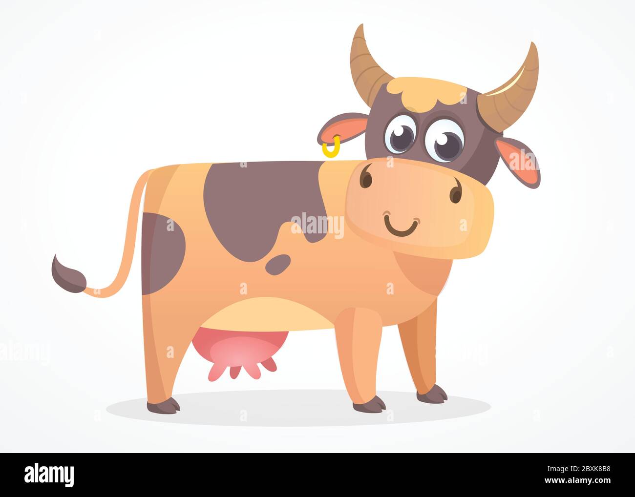 Cartoon cow flat design icon isolated on white background. Cartoon cow ...