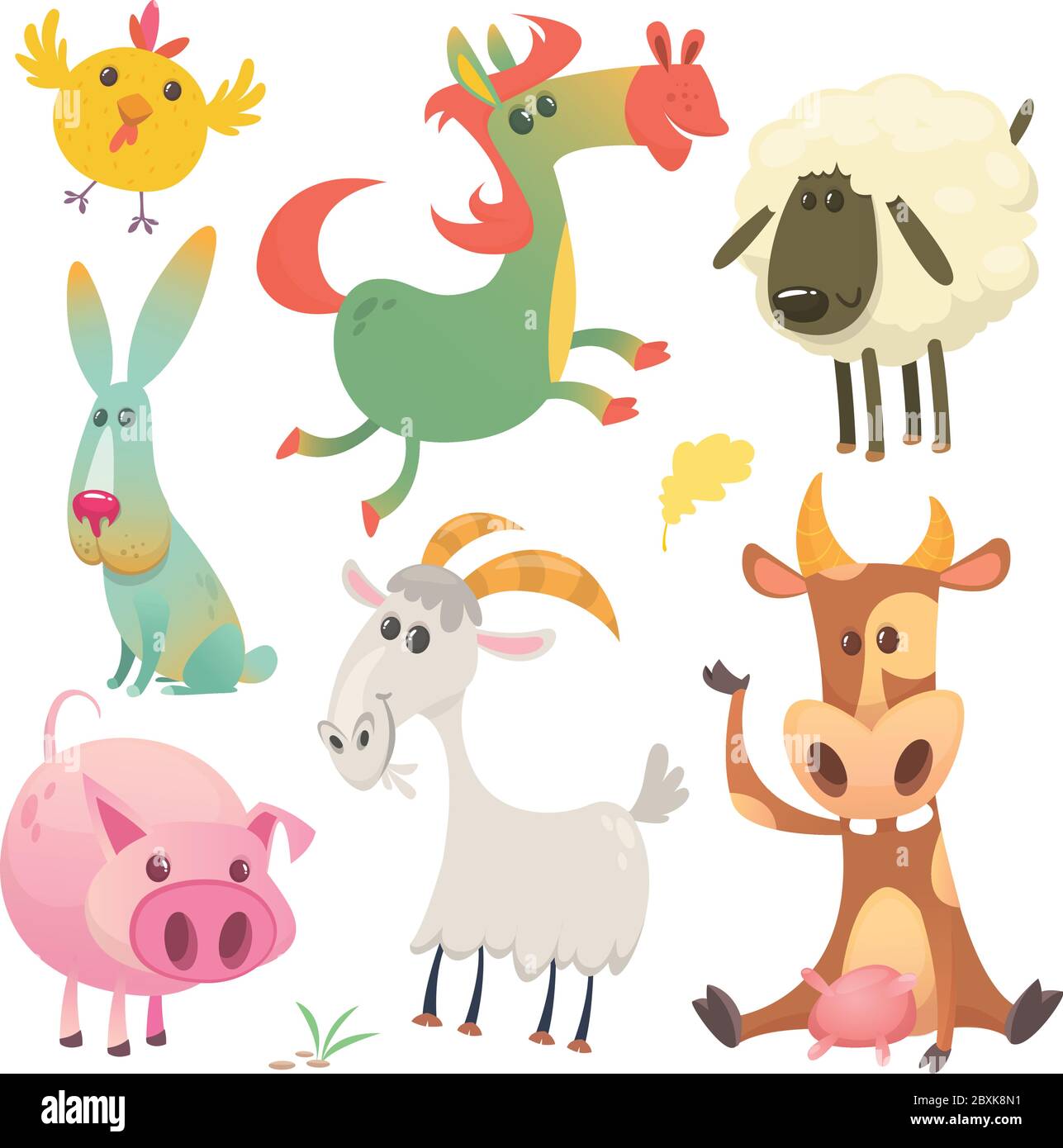 Cute farm baby animals set collection. Vector illustration of cow ...