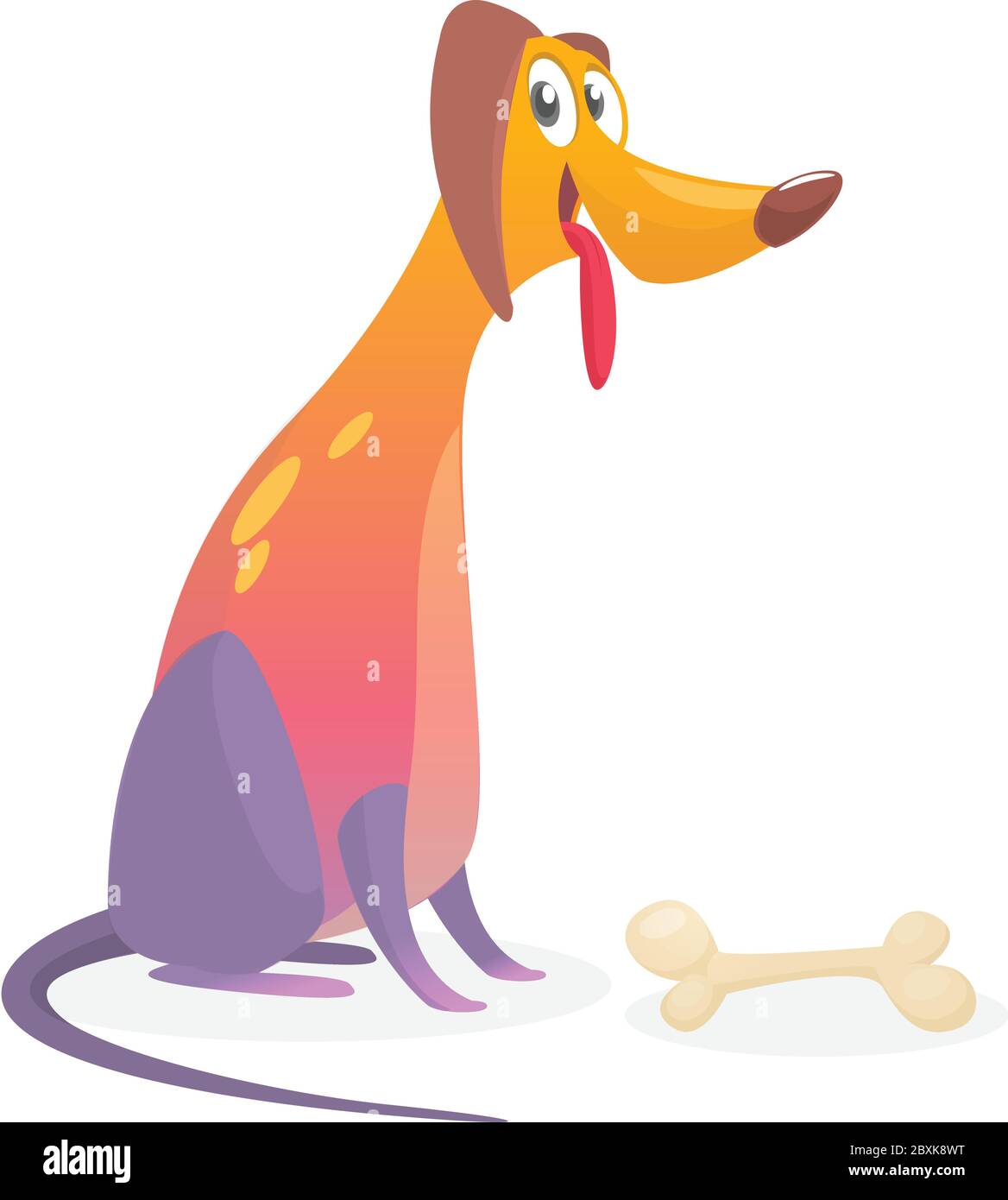 Cartoon colorful dog. Happy furry dog sitting. Design for icon or book ...