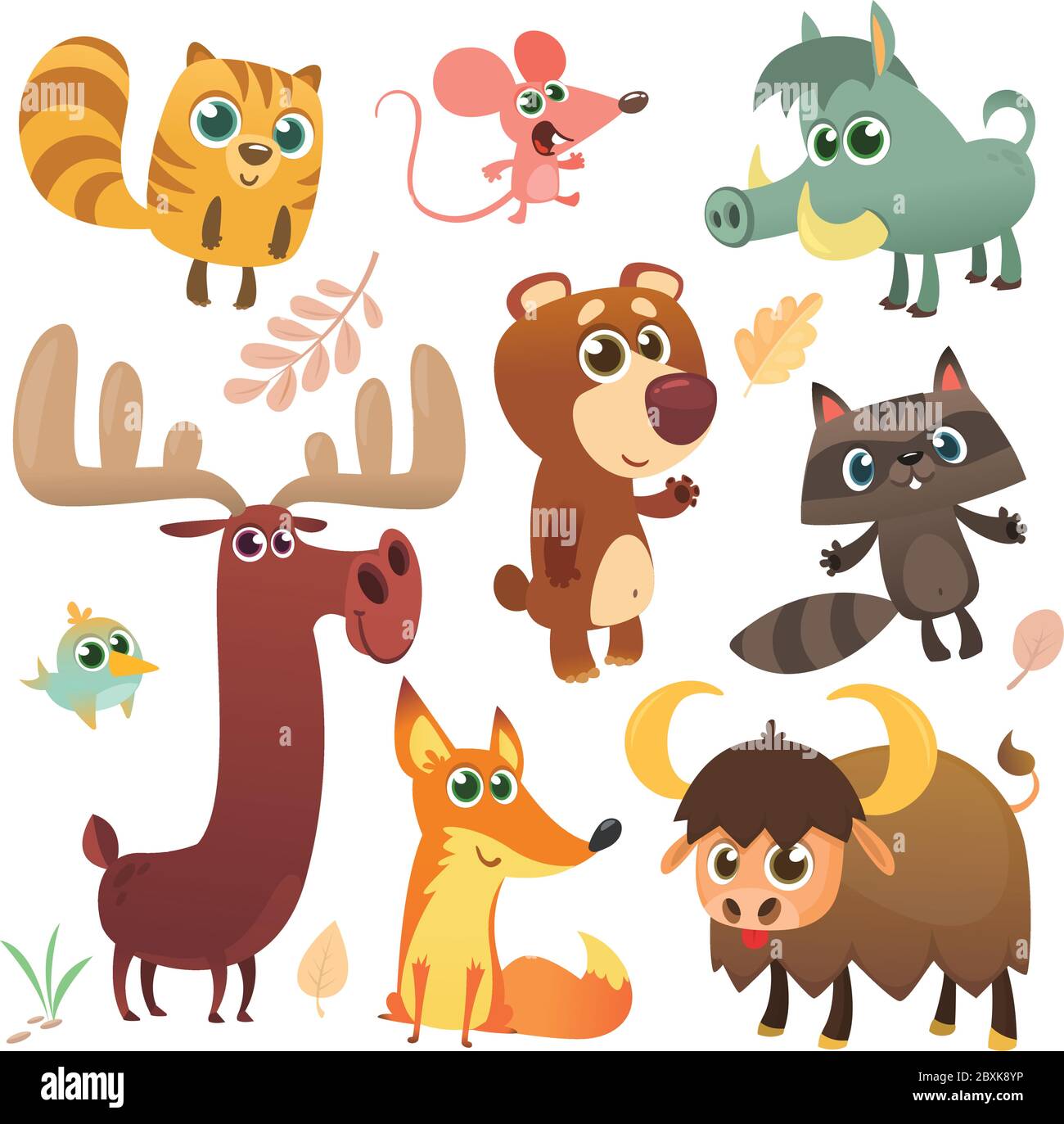 Cartoon woodland animals set. Vector illustrated. Squirrel, mouse ...