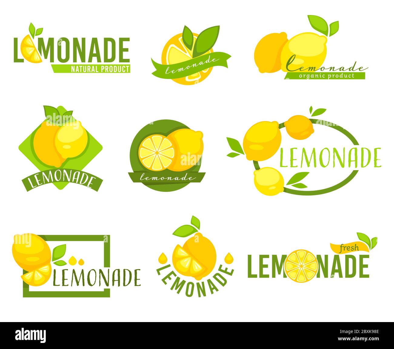Lemonade labels with citrus fruits, lemons emblems set Stock Vector ...