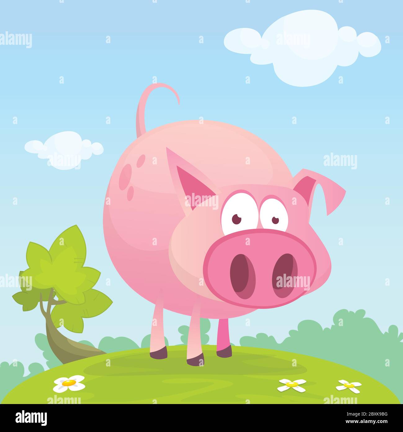 Vector illustration of cute pig cartoon isolated on simple background ...
