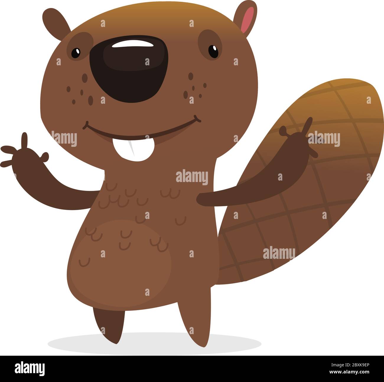 Funny cartoon beaver waving with his hands. Brown beaver mascot. Vector ...