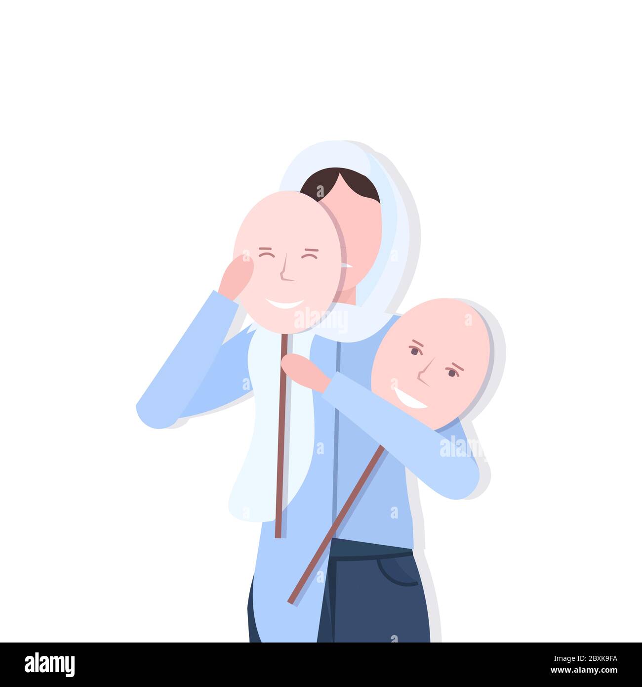 depressed arabian woman holding positive mask girl covering face ...
