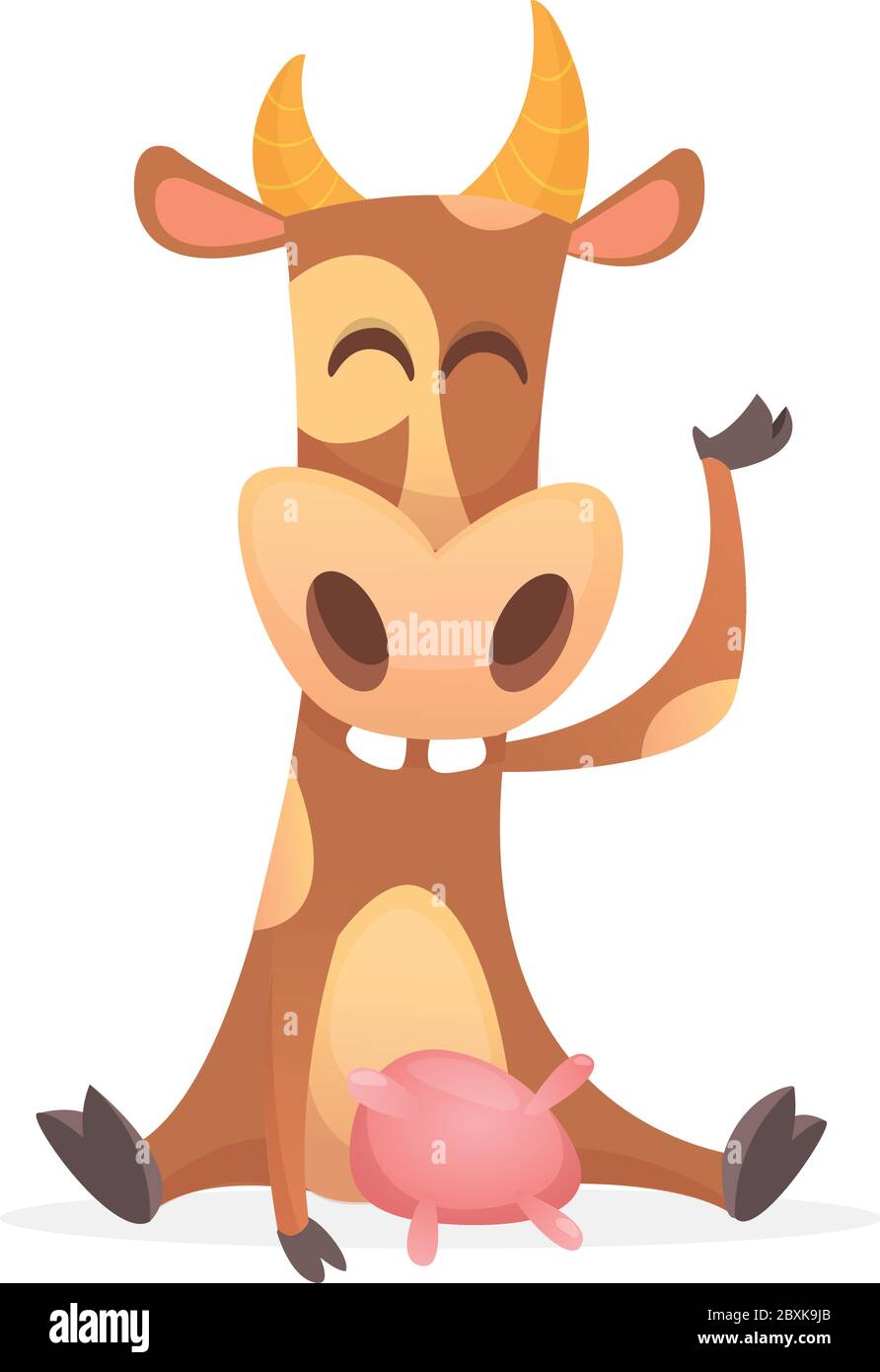 Funny cartoon cow character waving. Isolated on white background. Farm ...