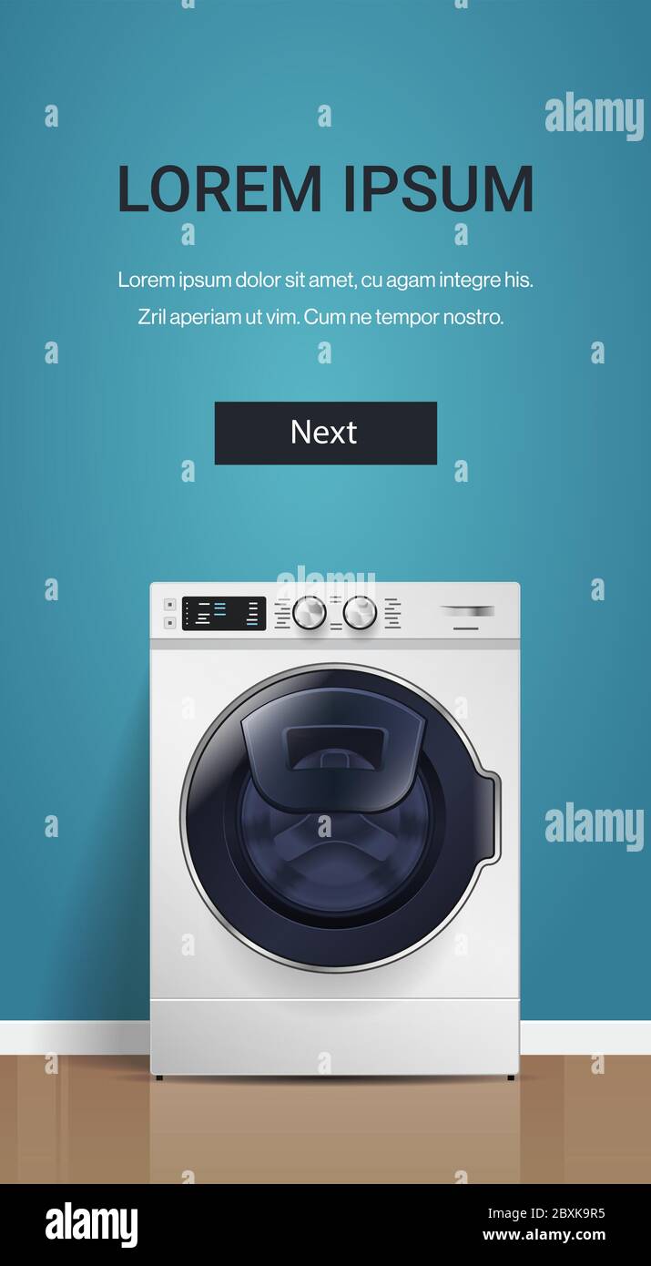 realistic washing machine front view of steel washer domestic appliance ...